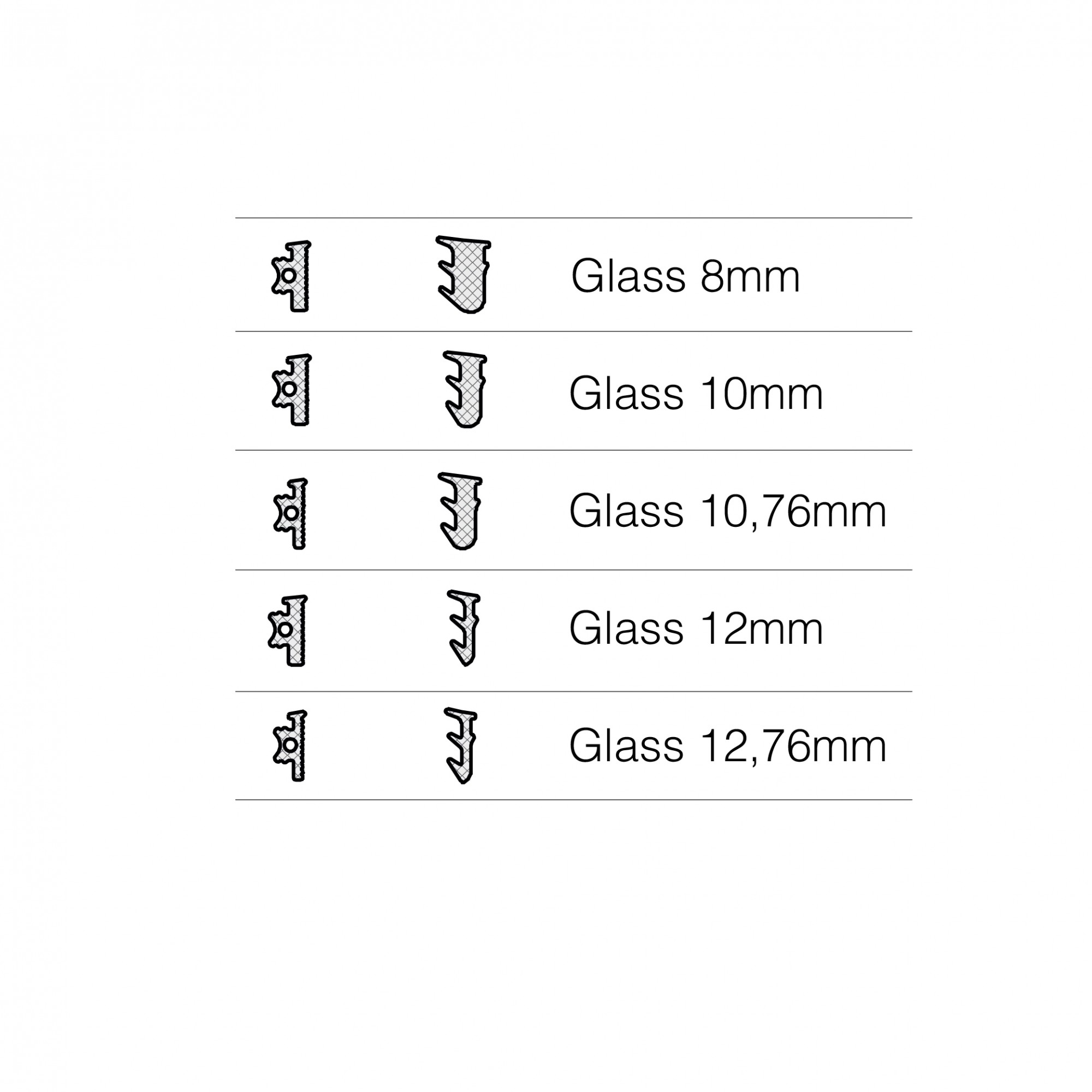 Set Of Gaskets For 12.76mm Glass For 26 x 28mm Track - Black