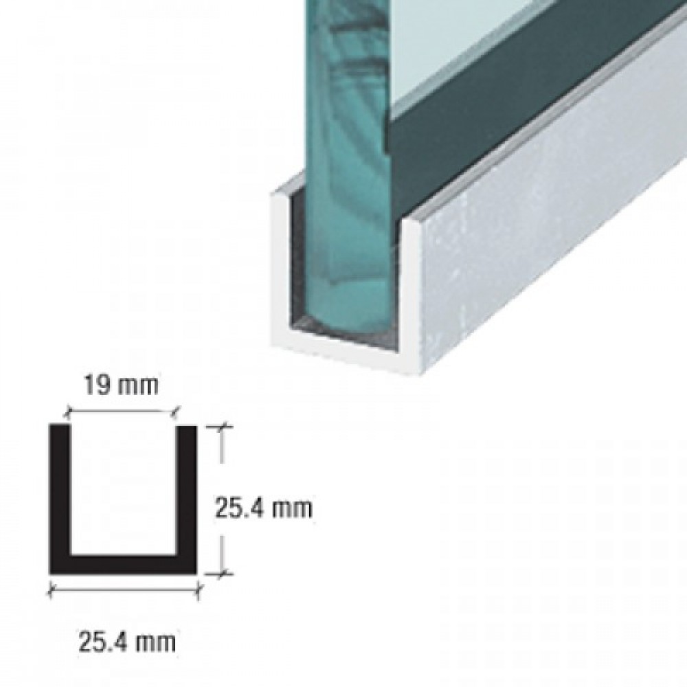Dry Glazing U Channel - 25x25x19mm - Bright Aluminium