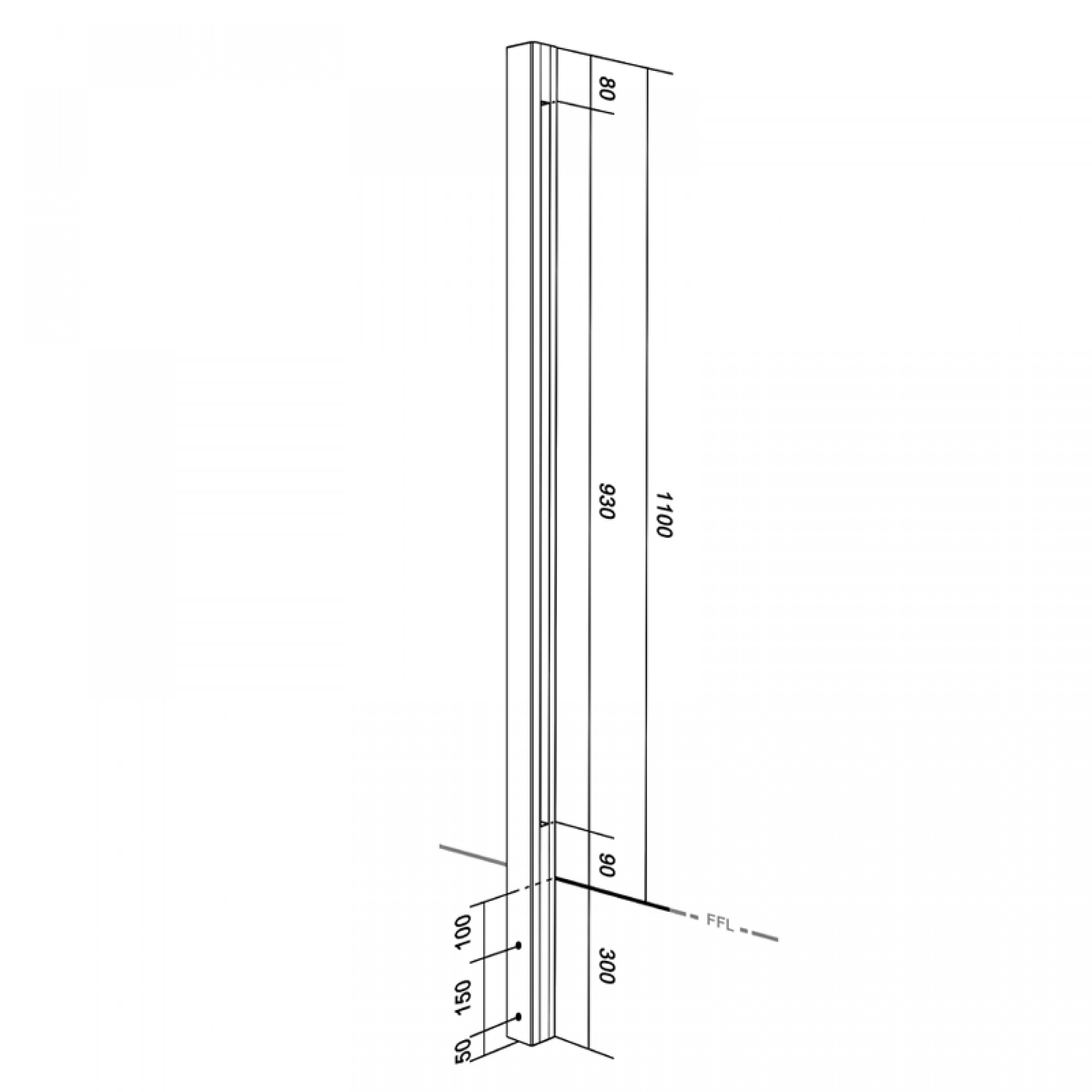 Side Mounted EaziRail Centre Post - 1100mm - Anodised
