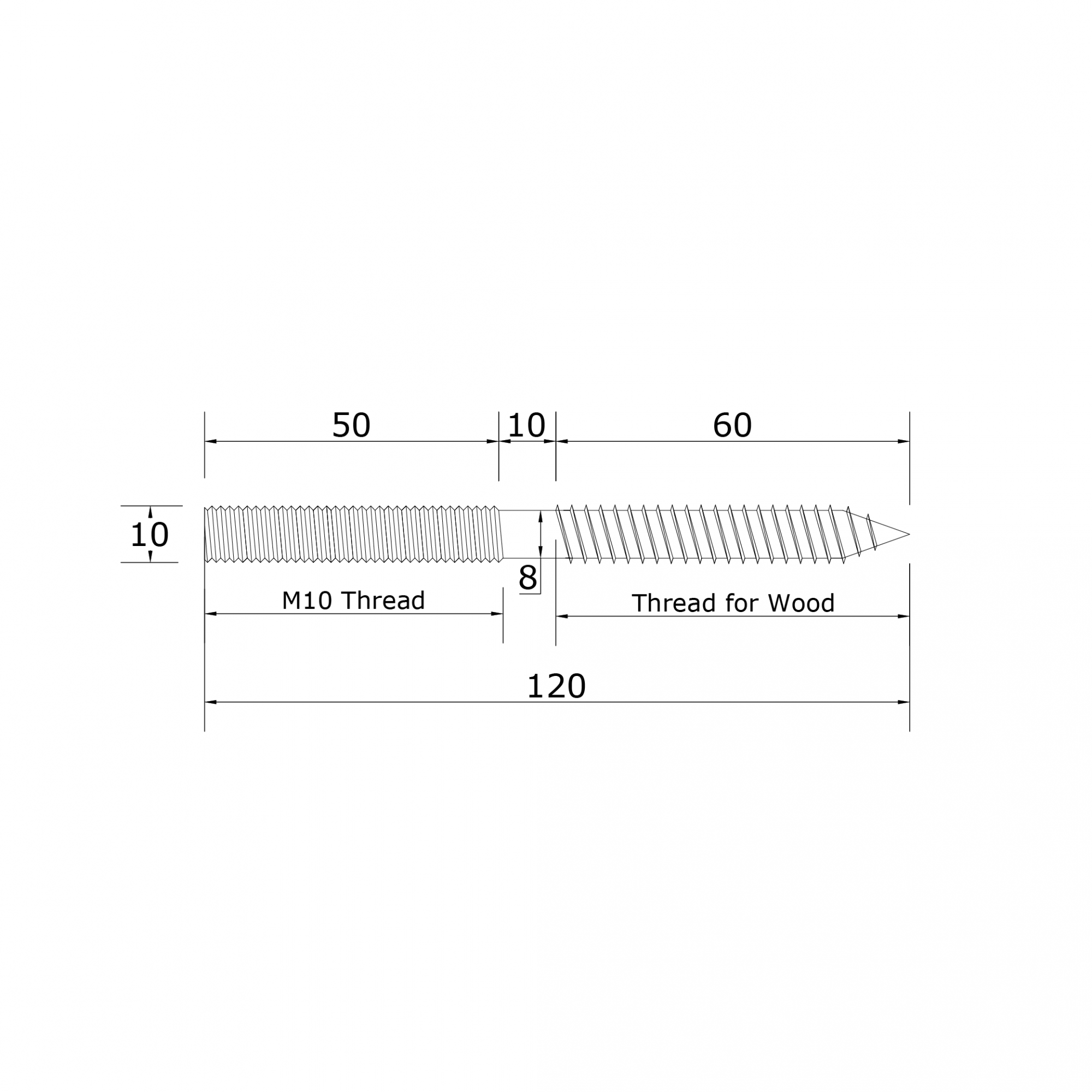 50mm Point Fixture With 120mm Wood Screw For Timber Fixing