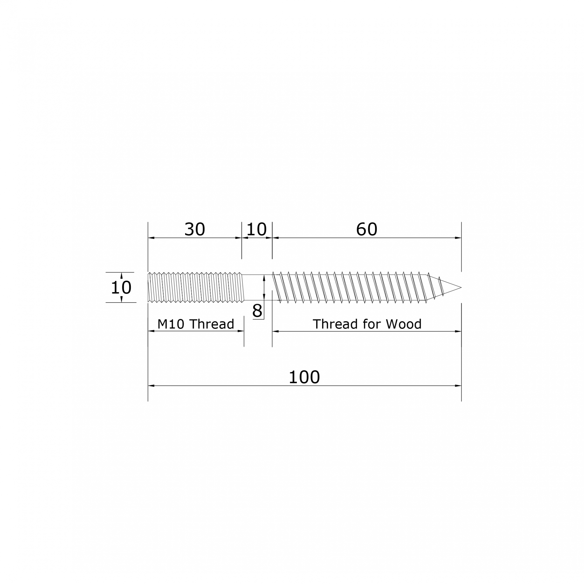 50mm Point Fixture With 100mm Wood Screw For Timber Fixing