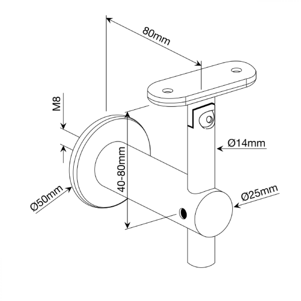 Adjustable Wall to handrail bracket - Flat