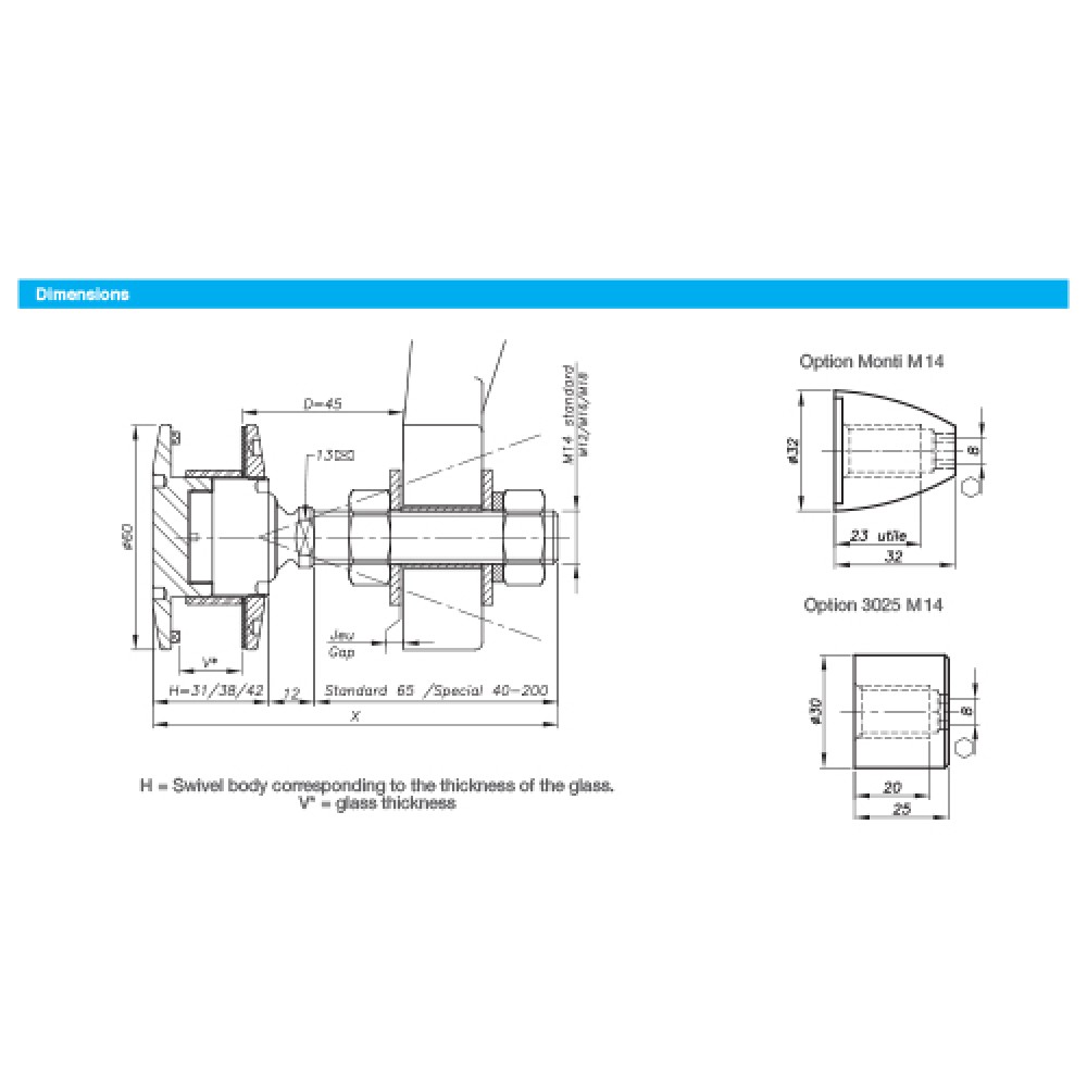 Flat Head Articulated Bolt For 8 - 15mm Insulated Glass Unit