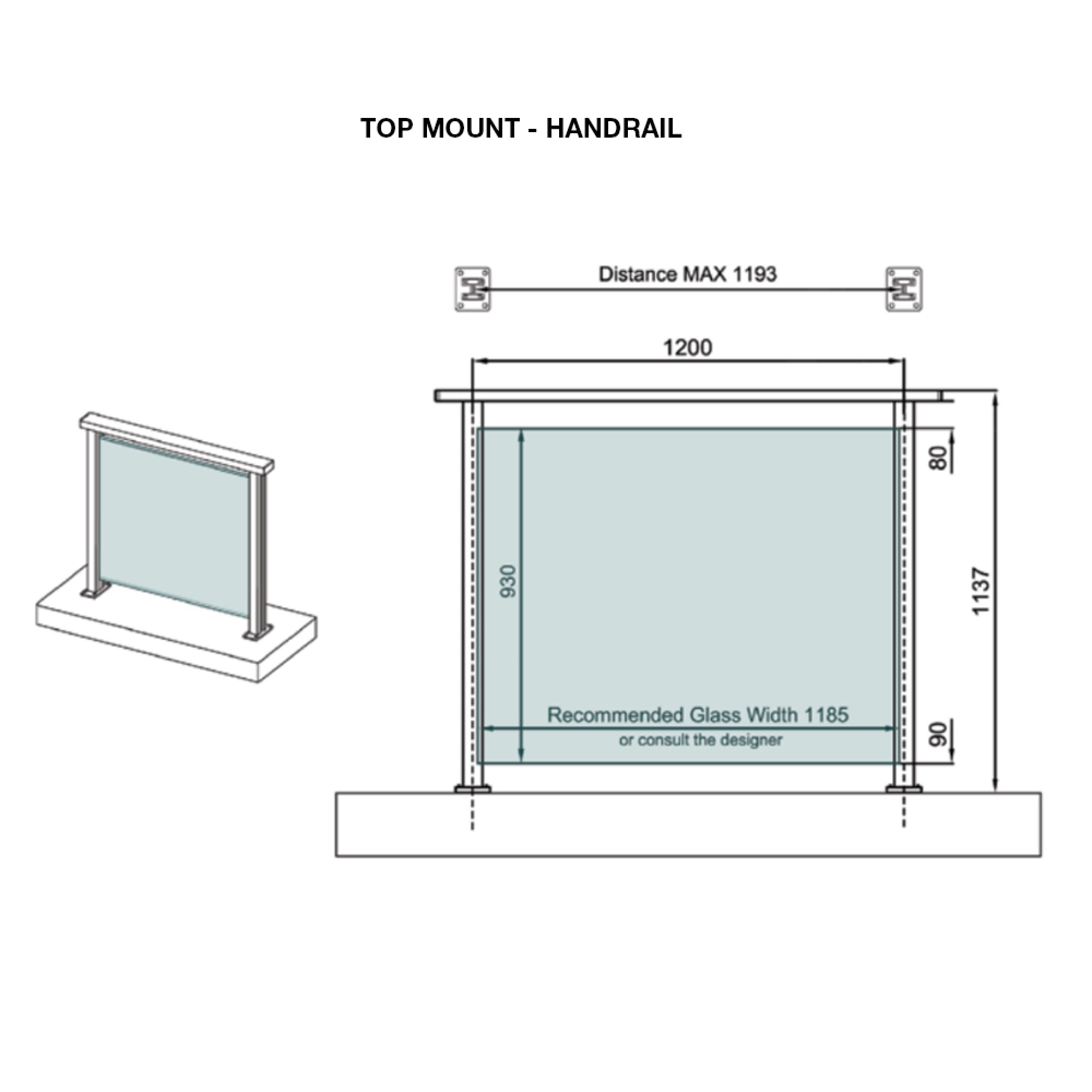 Top Mounted EaziRail Centre Post - 1100mm - Black