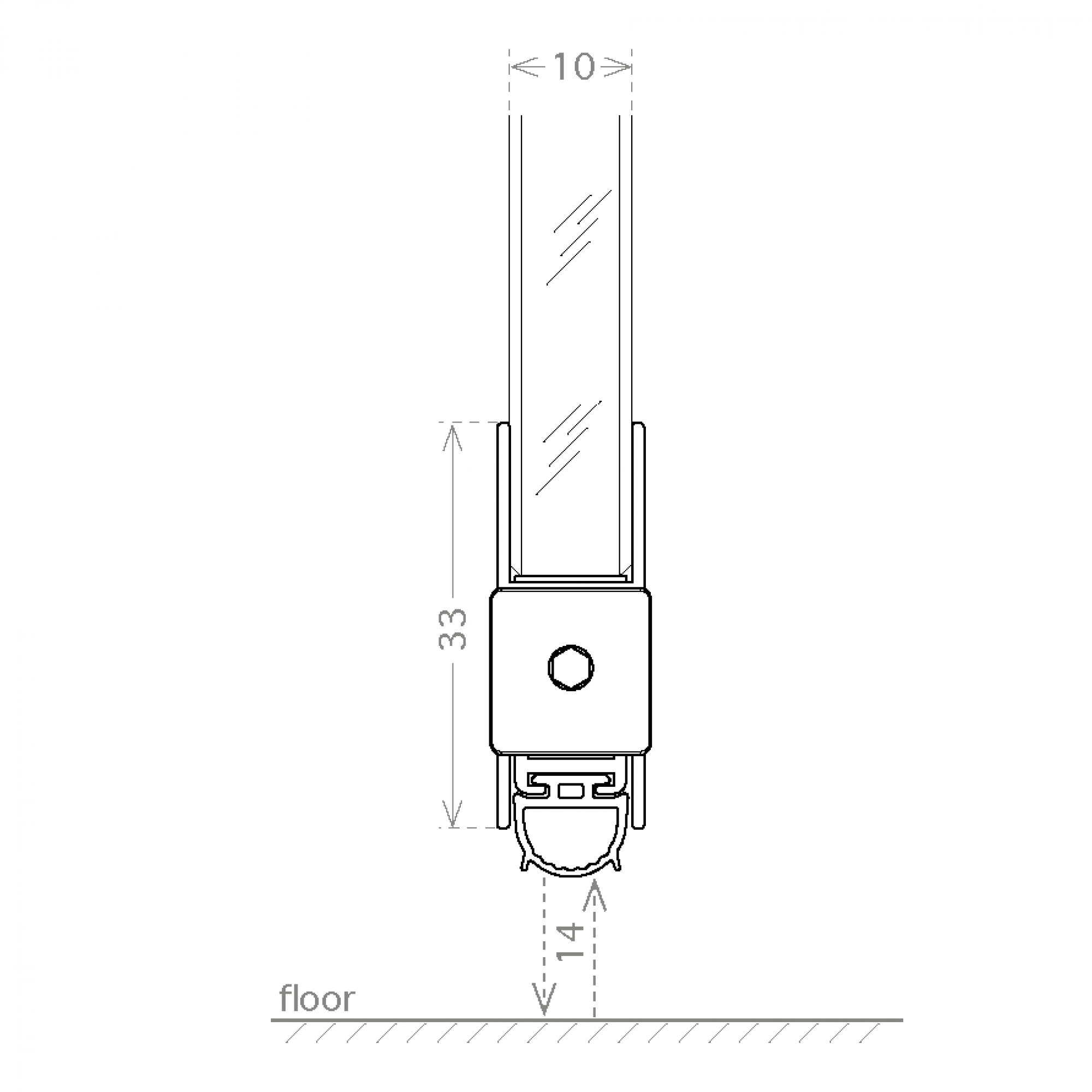 Bottom Mount Drop Down Seal - 1030mm - Anodised - 10mm Glass