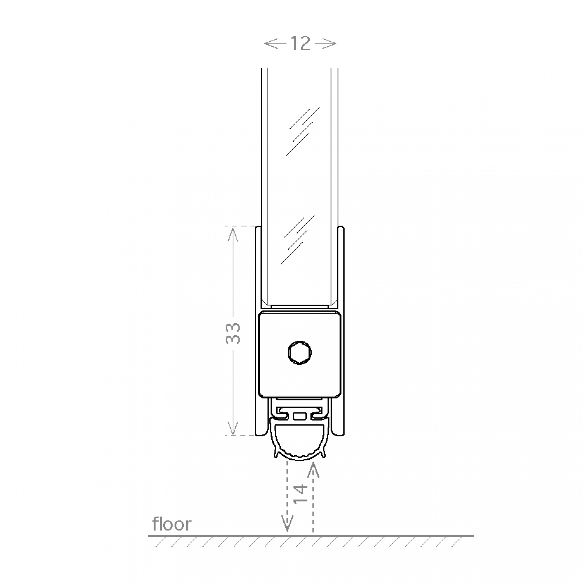 Bottom Mount Drop Down Seal - 930mm - SS Effect - 12mm Glass