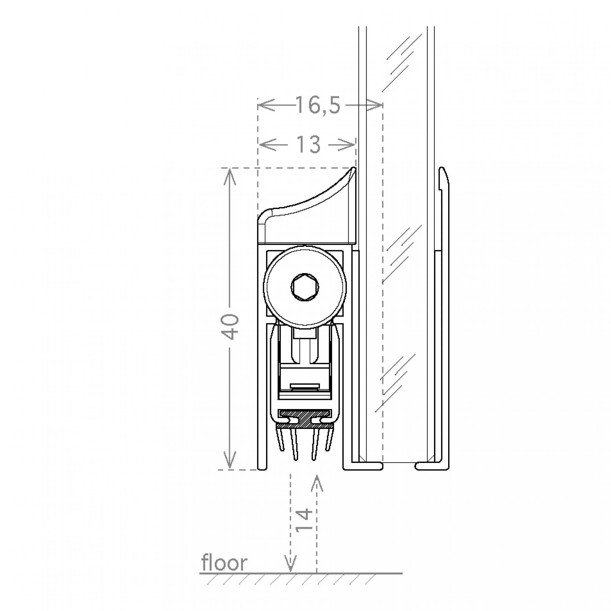 Side Mounted Glass Door Drop Down Seal - 930mm - Black