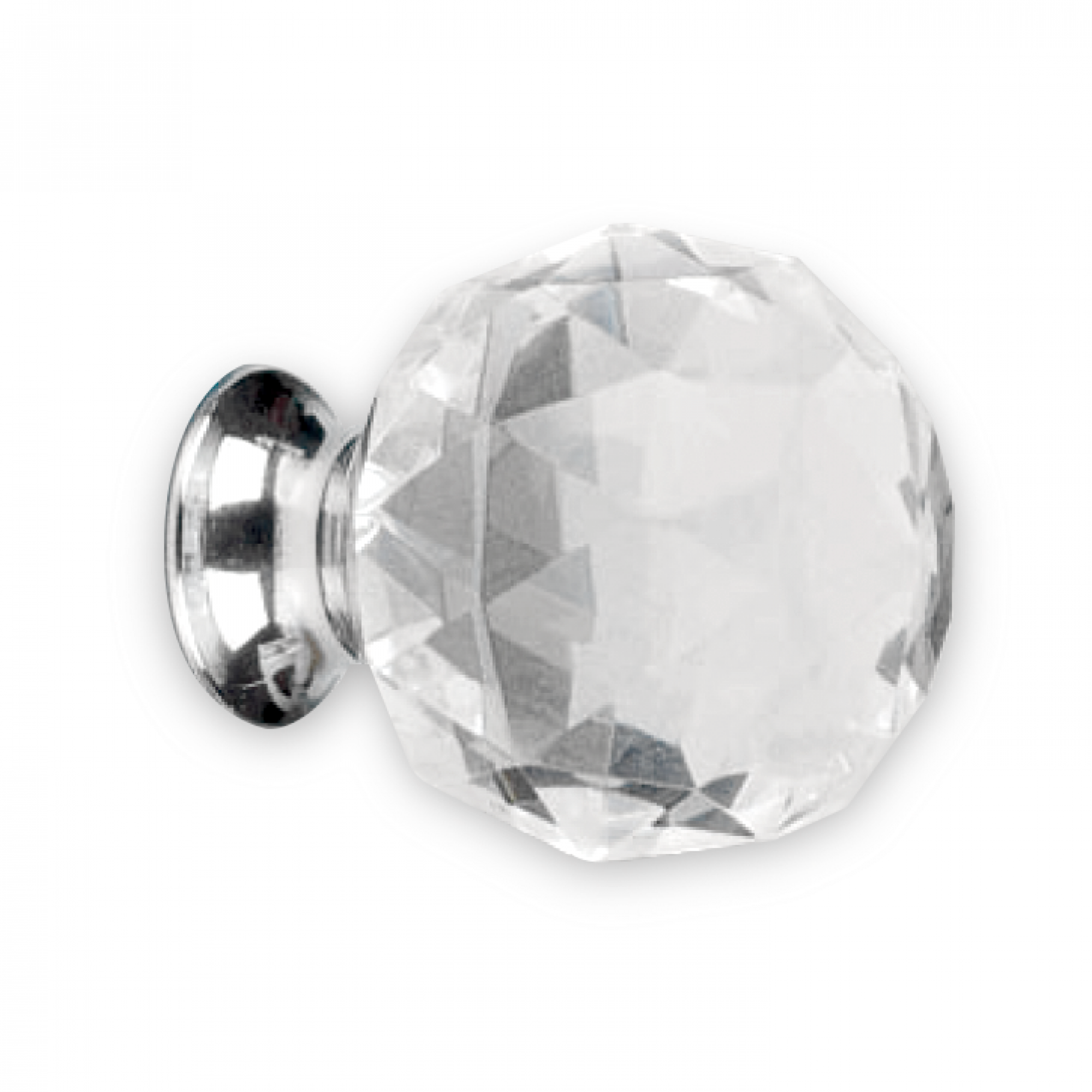 50mm x 60mm Crystal Shower Knob - On Polished Chrome
